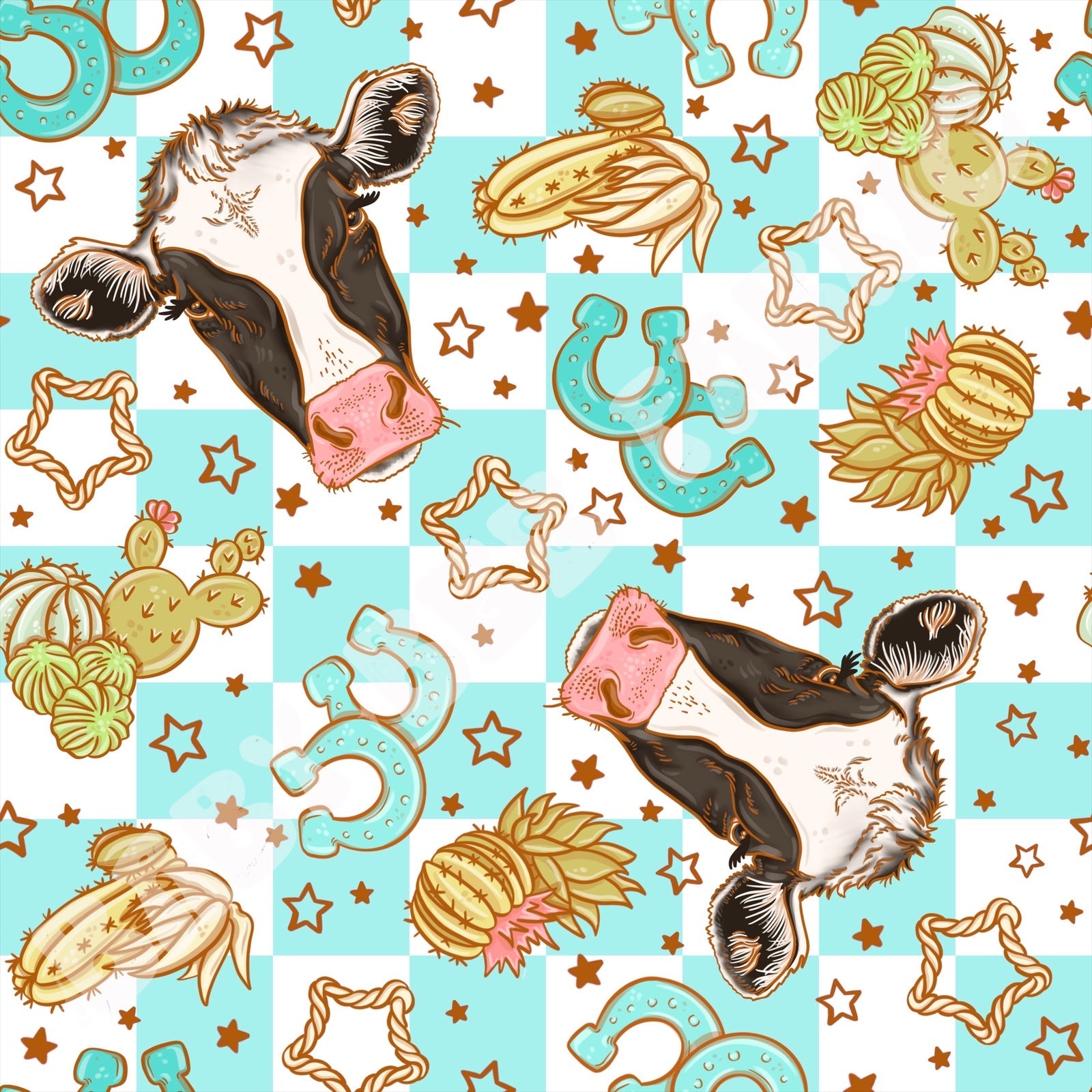 Blue Checkerboard Cow – Baby Bee Fabric RTS