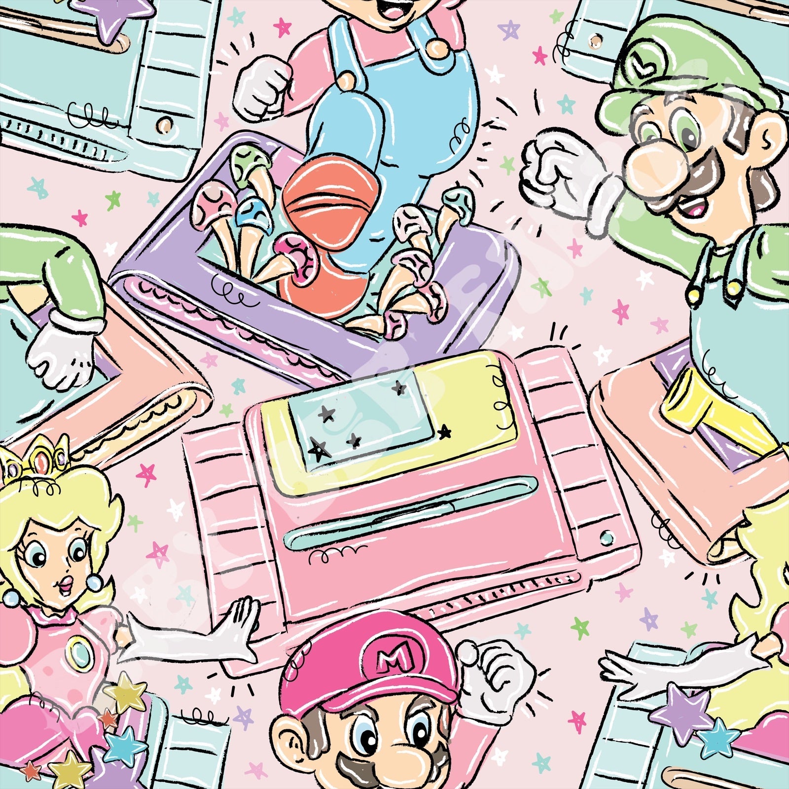 Nintendo Muted Pink – Baby Bee Fabric